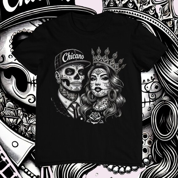 Shirts | Chicano Couple Black Graphic Tshirt Custom Made Bootleg Cotton ...